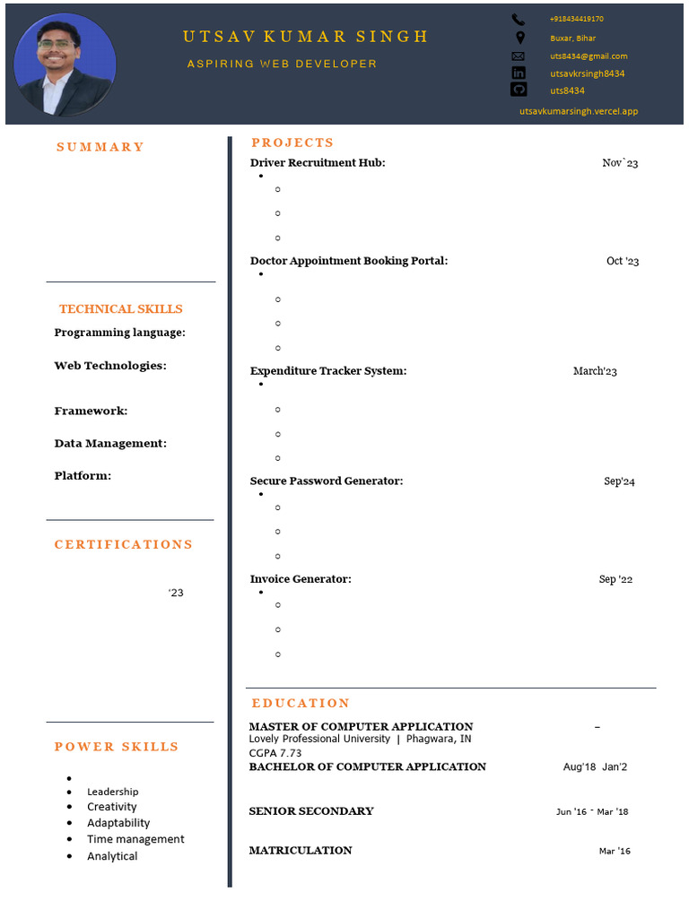 ResumeUTSAVSINGH (1) | PDF | Java Script | Php