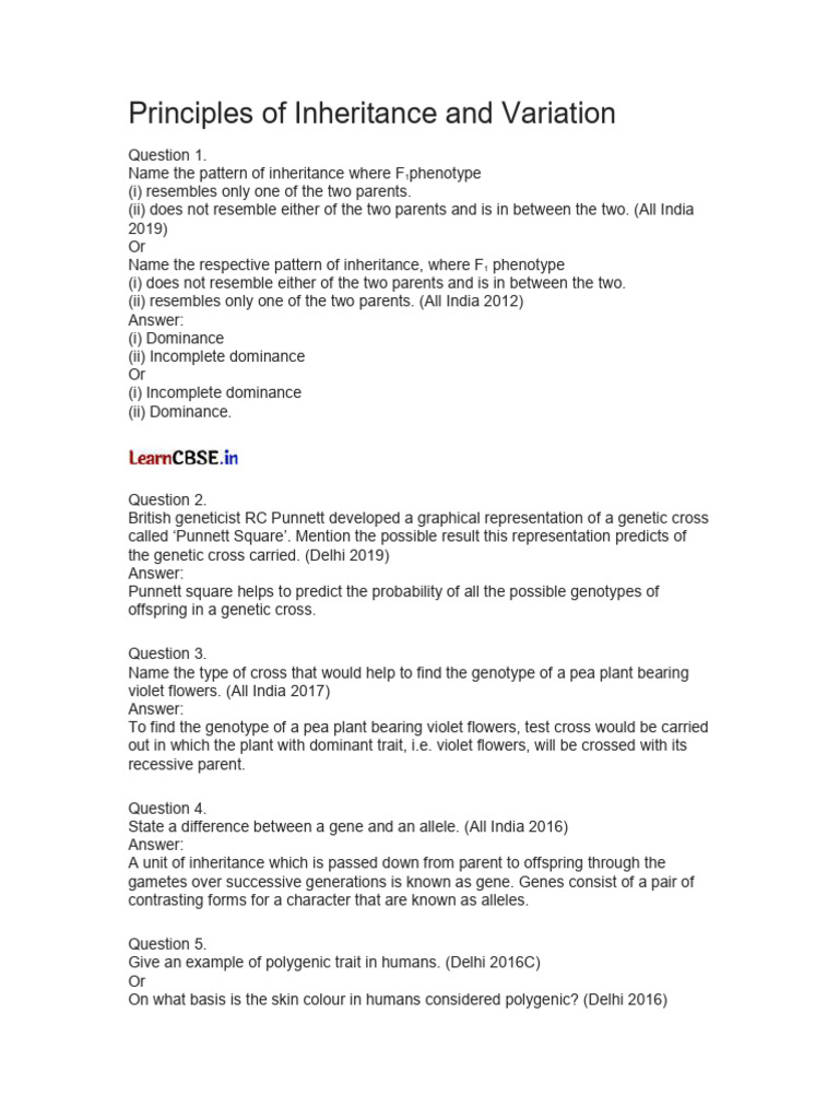 Principle of inheritance and variation | PDF | Dominance (Genetics ...