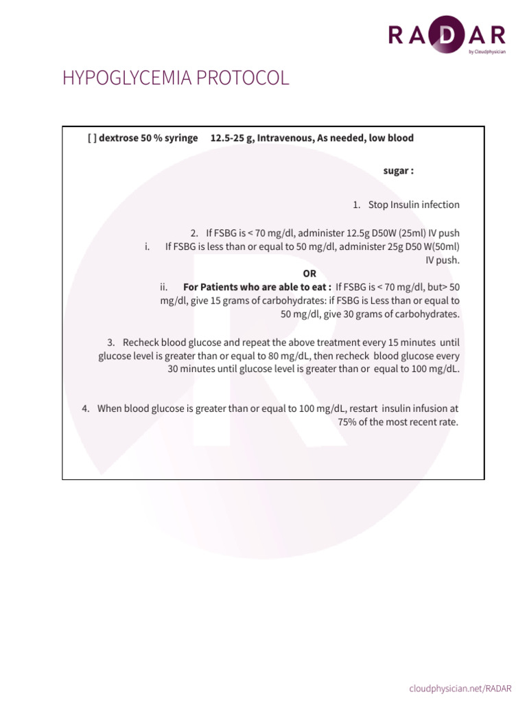 Hypoglycemia Protocol | PDF