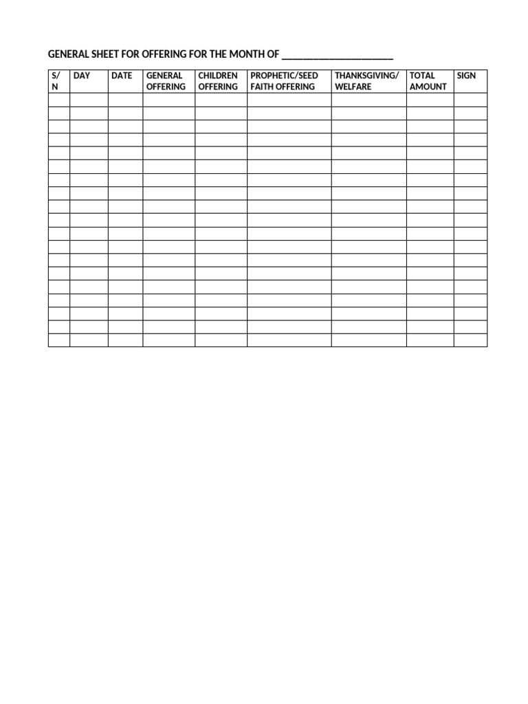 Branch Monthly General Sheet For Offering | PDF