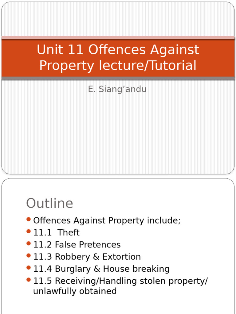 Unit 11 Offences Against Property Lecture | PDF | Robbery | Theft