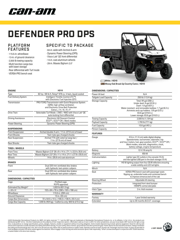 off-road_spec-sheet_defender-pro-dps_my20_en | PDF | Vehicles | Wheeled ...