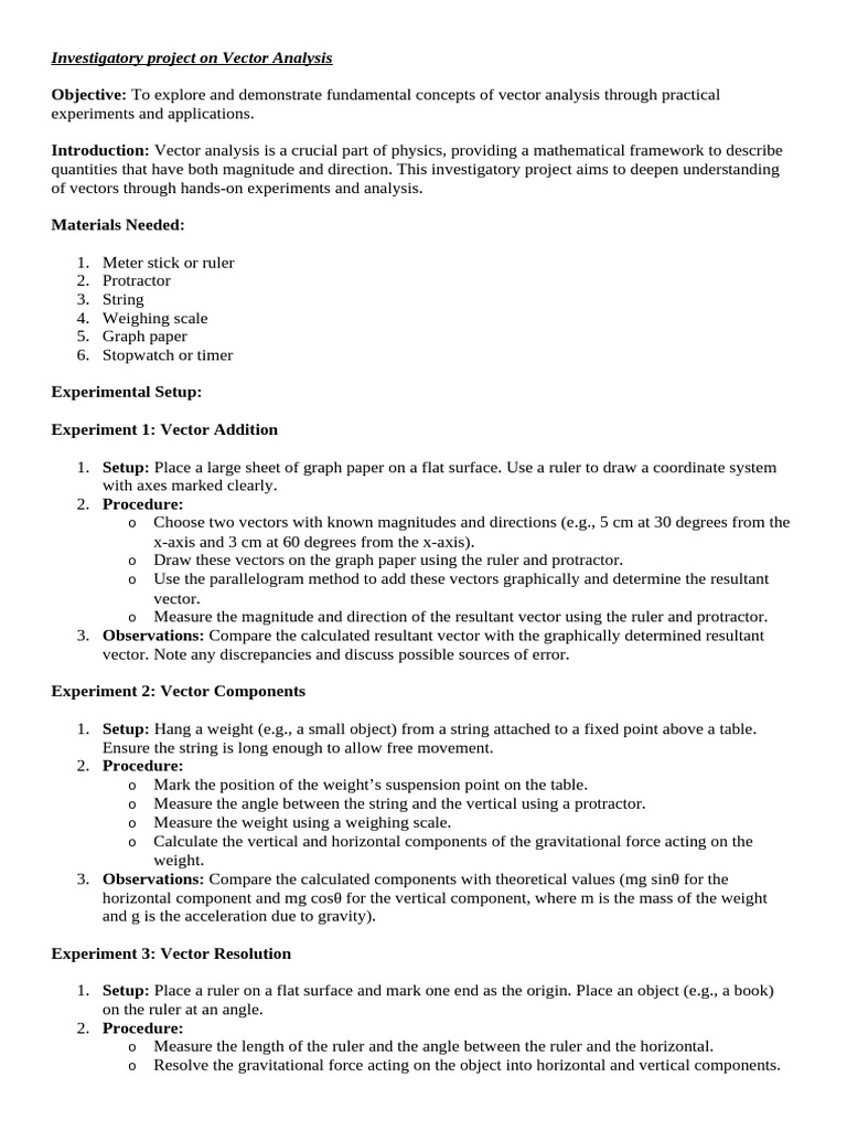 Vector Analysis Investigatory Project | PDF | Euclidean Vector | Weight