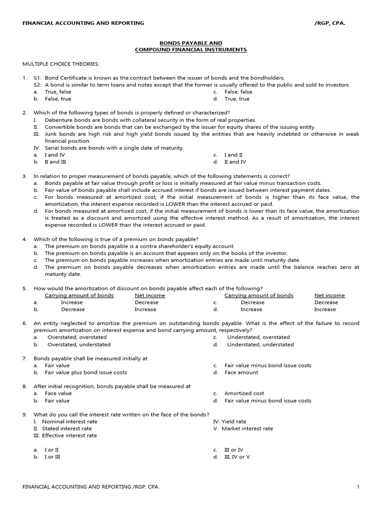 Bonds Payable and Compound Financial Instruments Exercises | PDF | Bonds (Finance) | Yield (Finance)