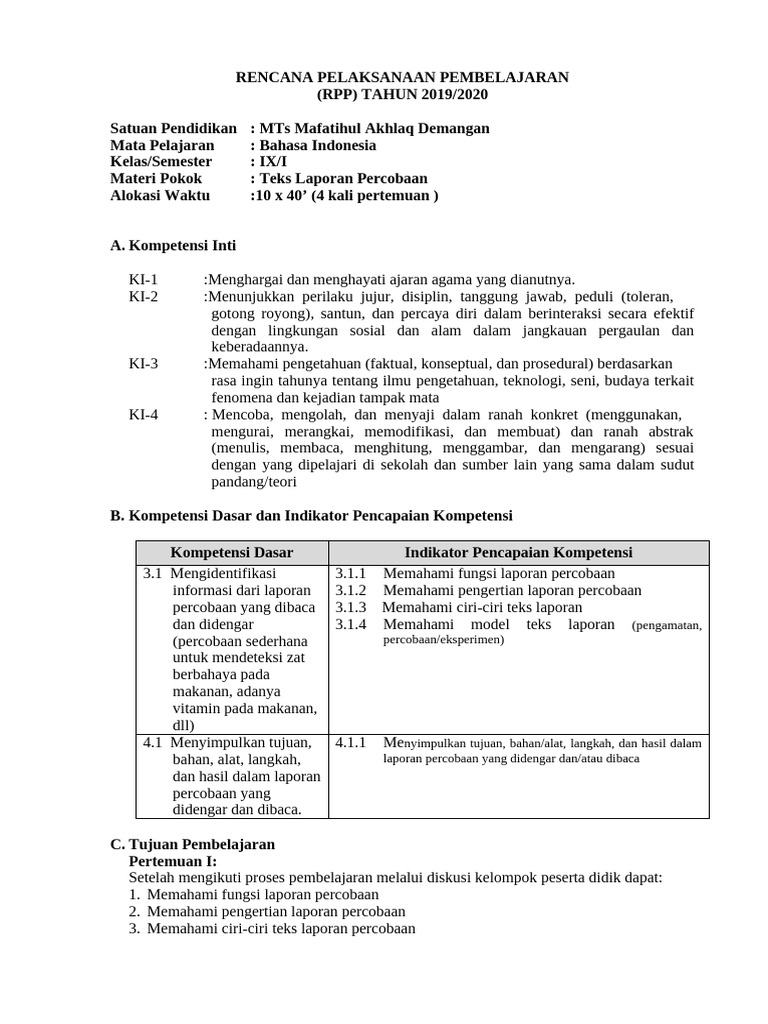 BAB 1 Teks LHP RPP KD 3.1&4.1 Mengidentifikasi Dan Menyimpulkan | PDF