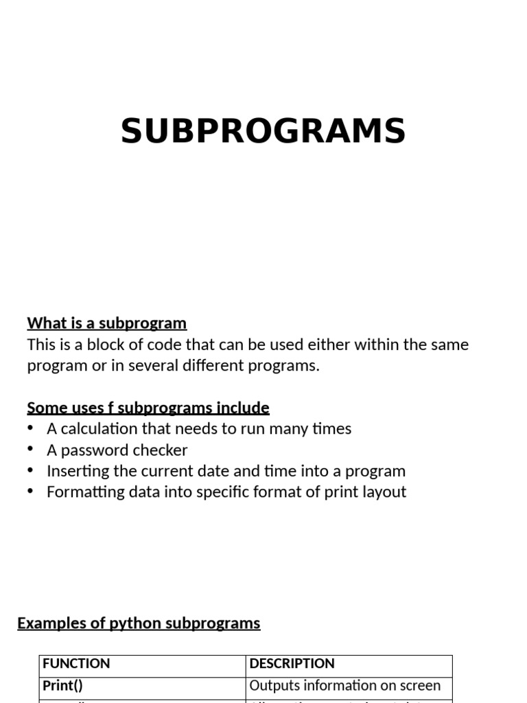 SUBPROGRAMS | PDF SUBPROGRAMS | PDF