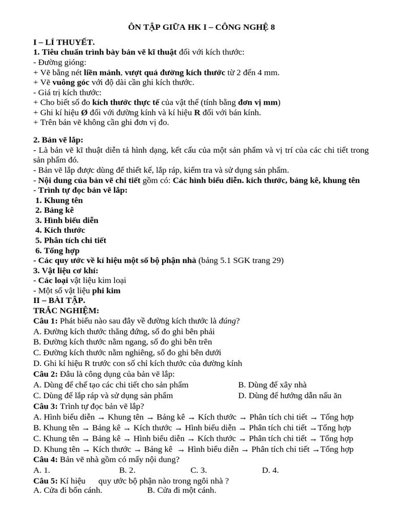 ĐỀ CƯƠNG CN8 - Ôn tập cuối HKI | PDF