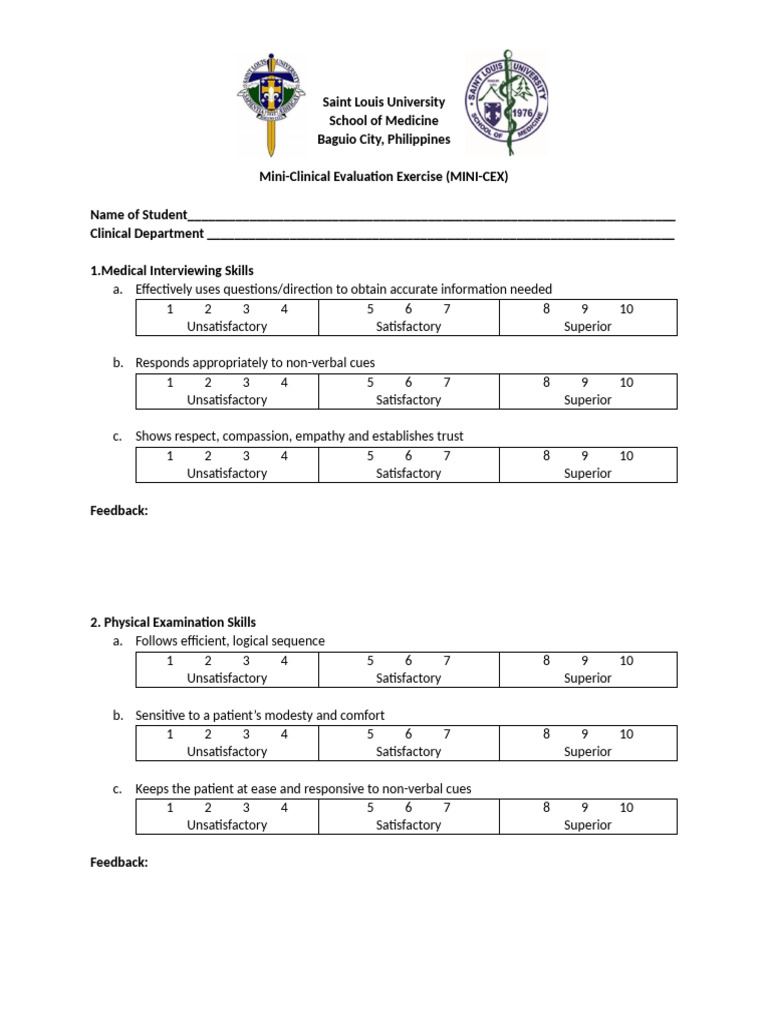 Mini CEX Assessment Form | PDF | Clinical Medicine | Health Sciences