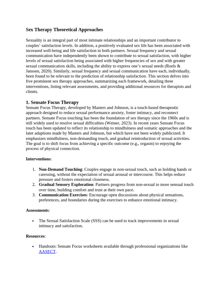 Sex Therapy Theoretical Approaches Pdf Intimate Relationships