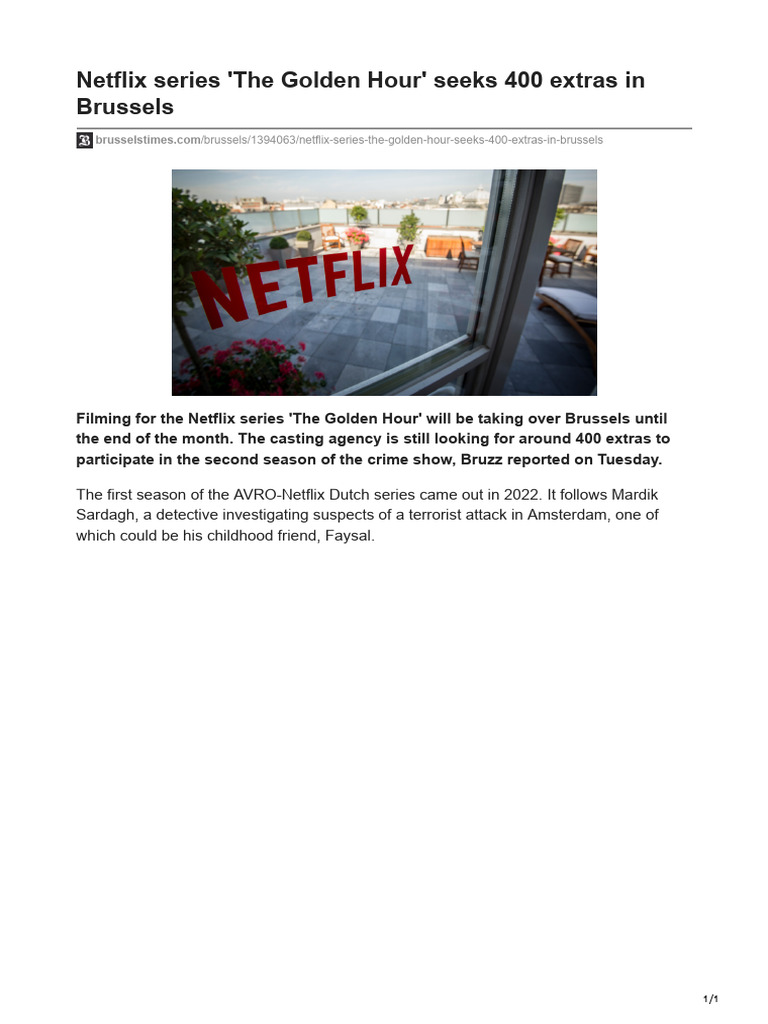 Netflix Series The Golden Hour Seeks 400 Extras in Brussels | PDF