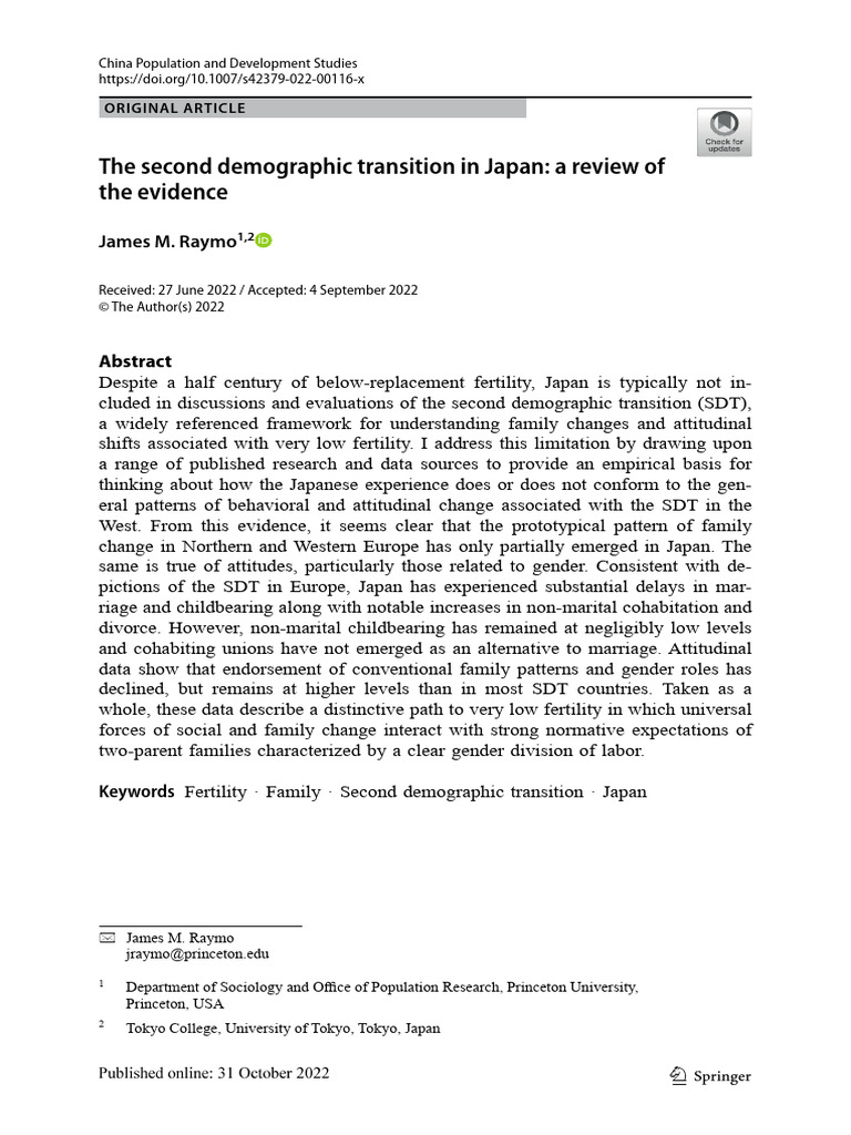 The Second Demographic Transition in Japan A Revie | PDF | Cohabitation ...
