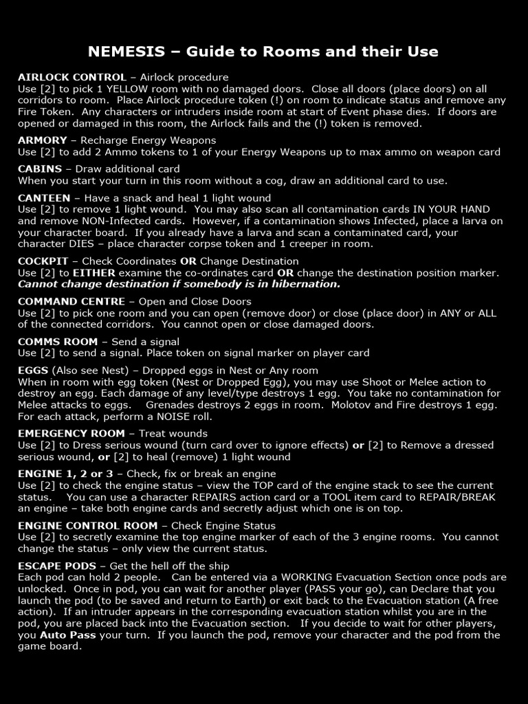 NEMESIS - Room Descriptions - Full List v3 | PDF | Surgery | Wound