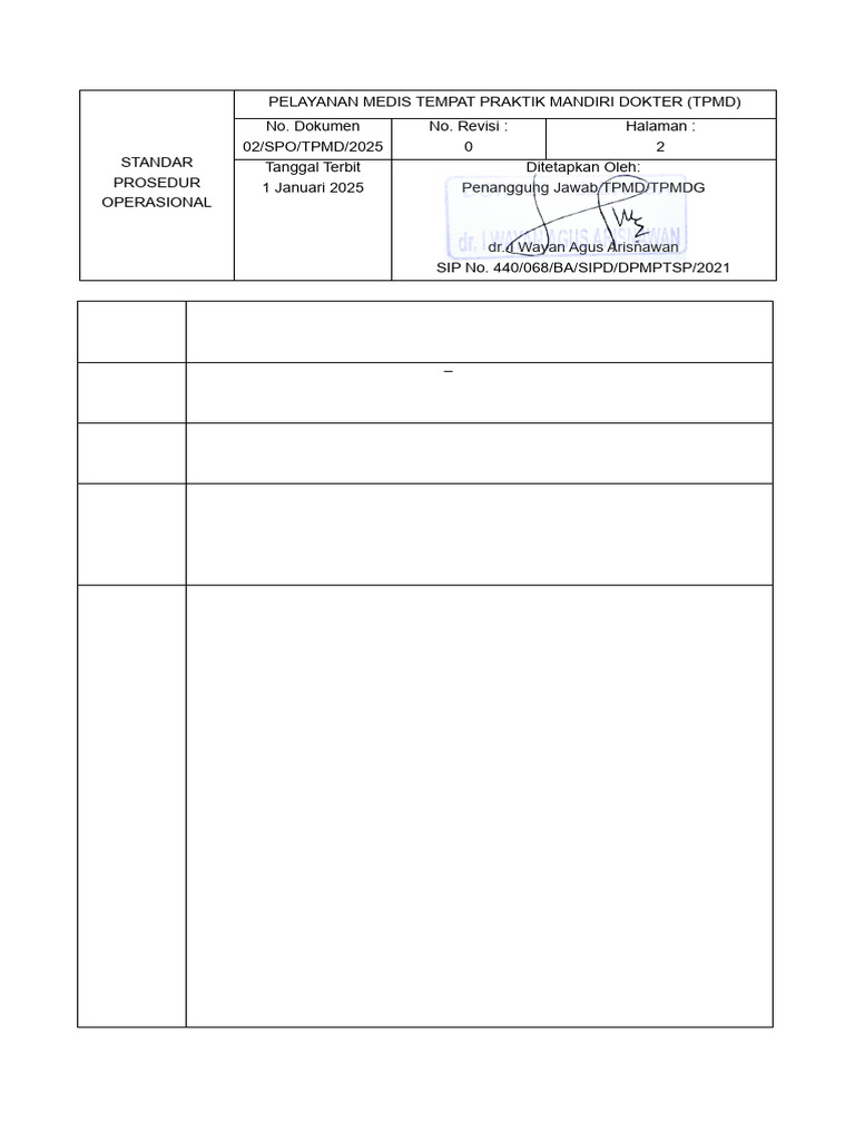 SOP Pelayanan Medis TPMD | PDF