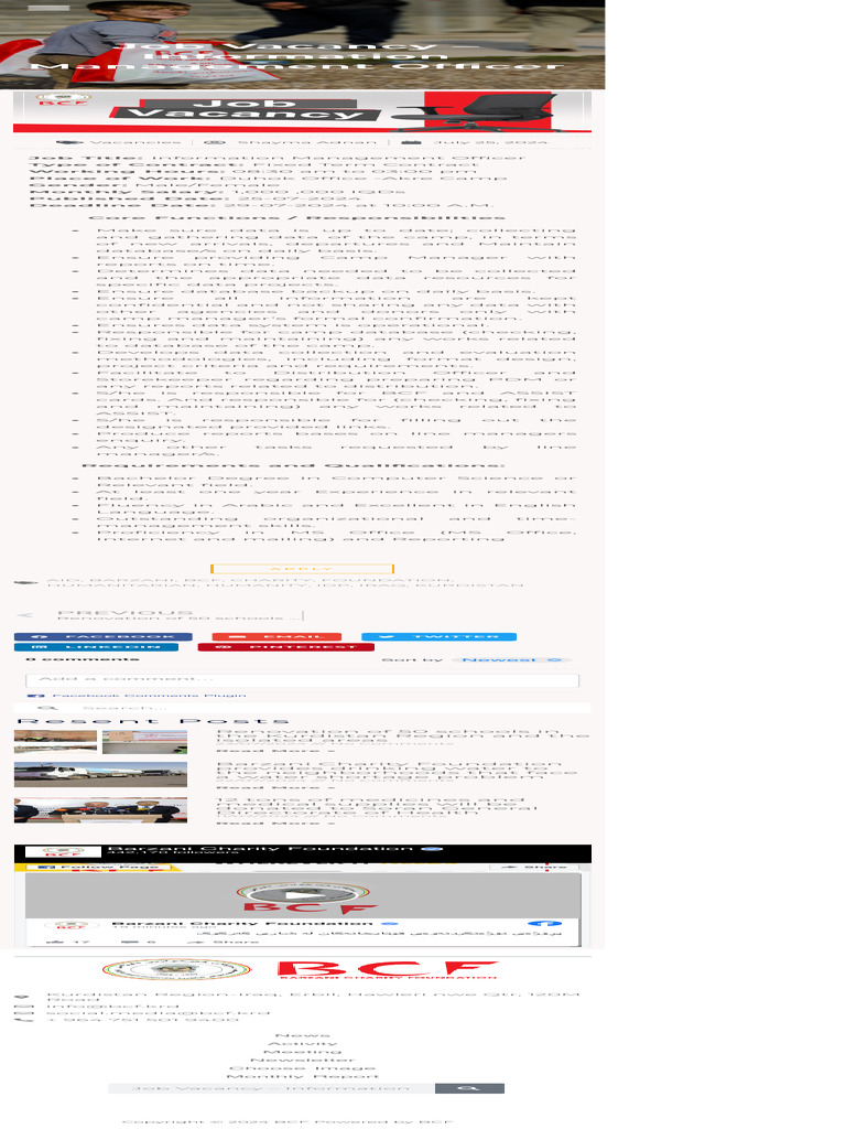 Job Vacancy - Information Management Officer - BCF | PDF | Databases | Iraqi Kurdistan