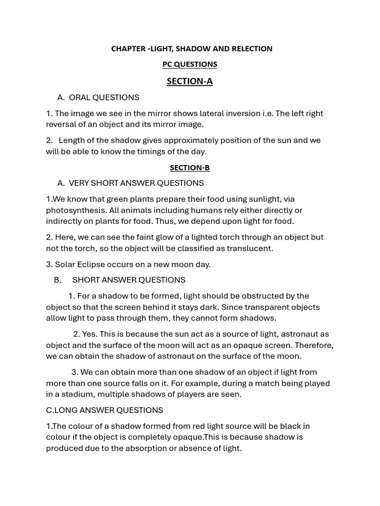 Light Shadow New_pc | PDF | Shadow | Reflection (Physics)