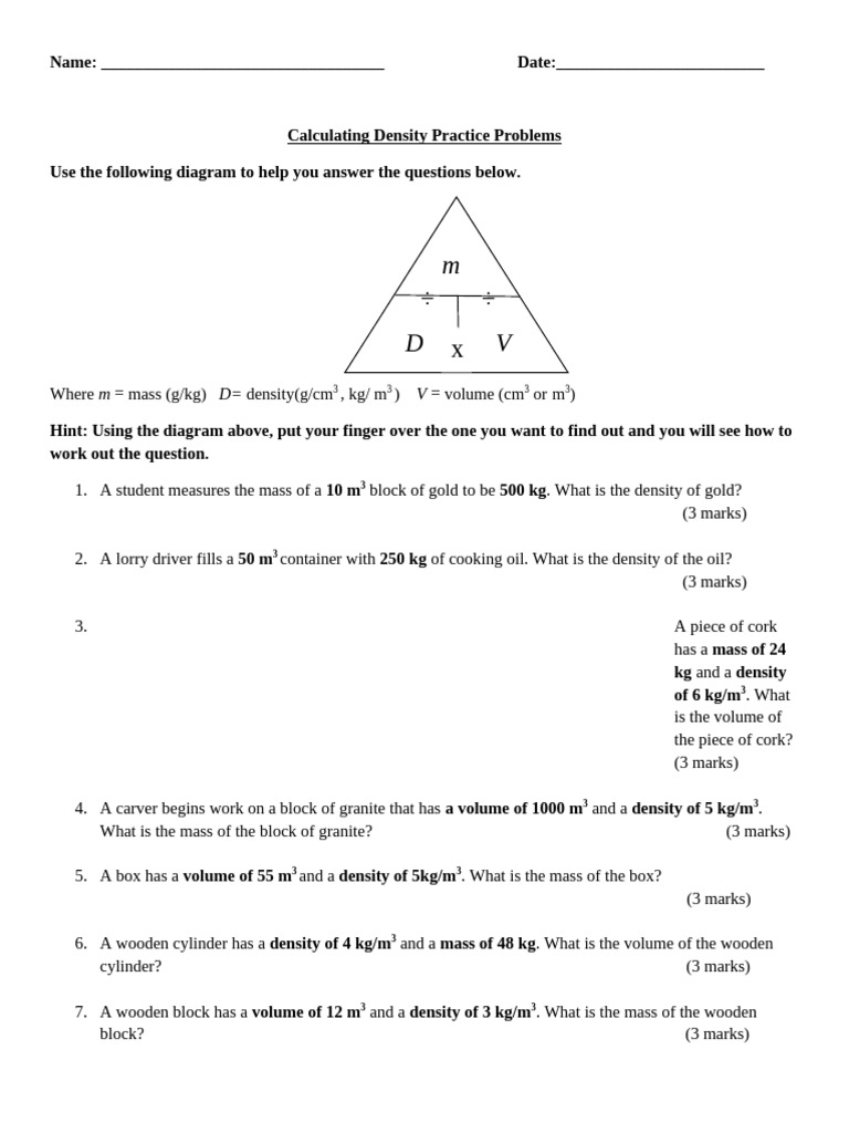Calculating-Density-Practice-Problems | PDF | Density | Volume