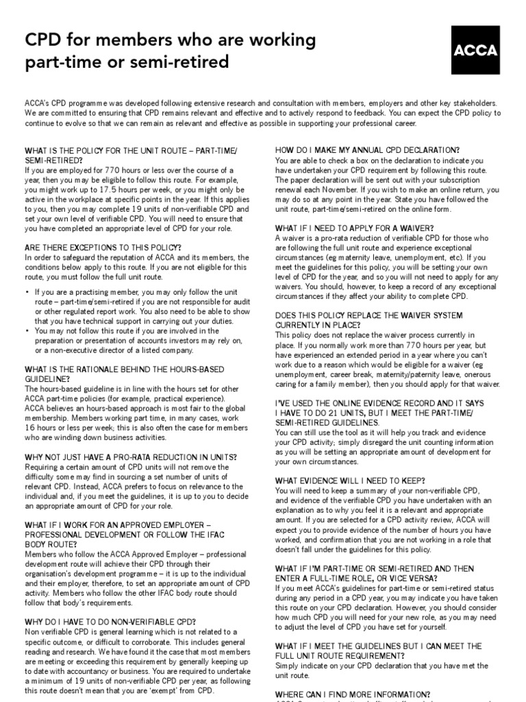 CPD Guide for Part-Time ACCA Members | PDF | Part Time Contract ...
