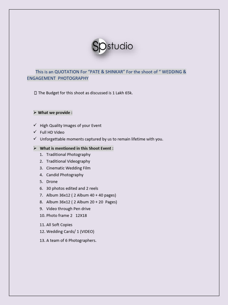 SP STUDIO Quotation, PATE & SHINKAR | PDF