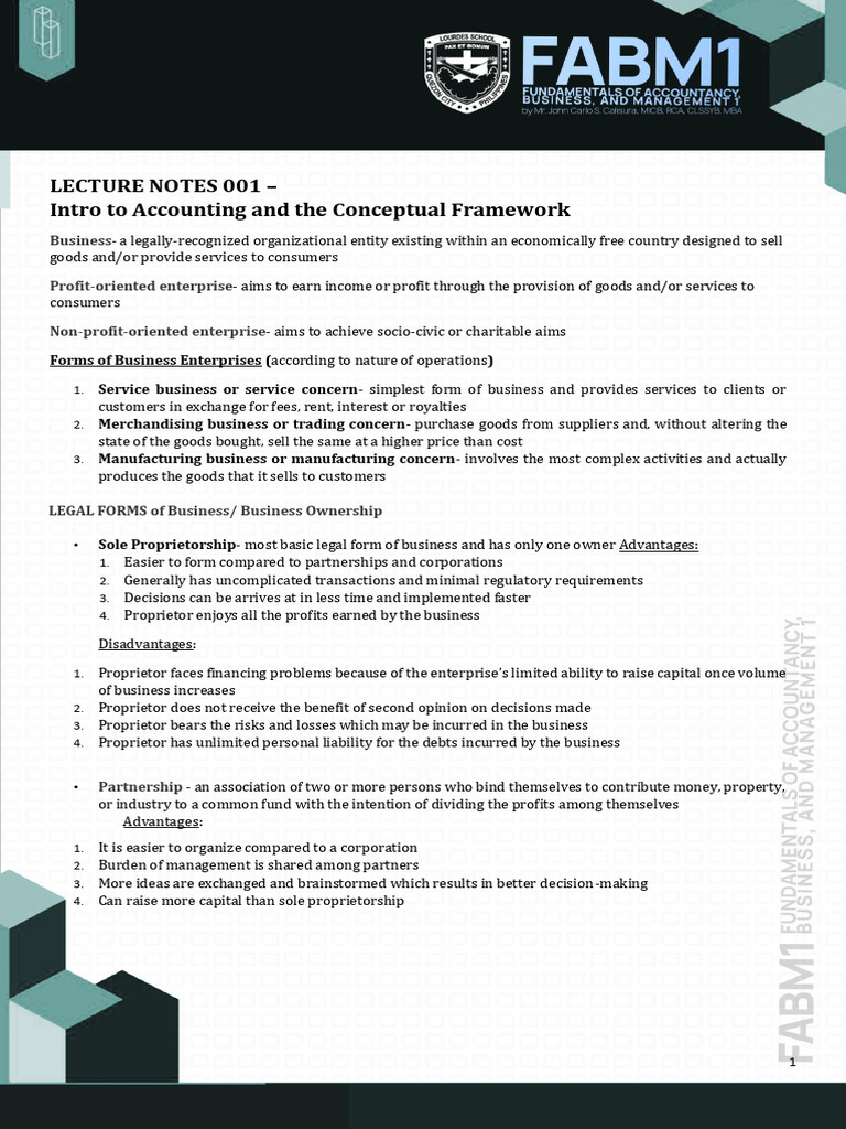 FABM1 Lecturenotes IntroandCFA | PDF | Financial Statement | Accounting