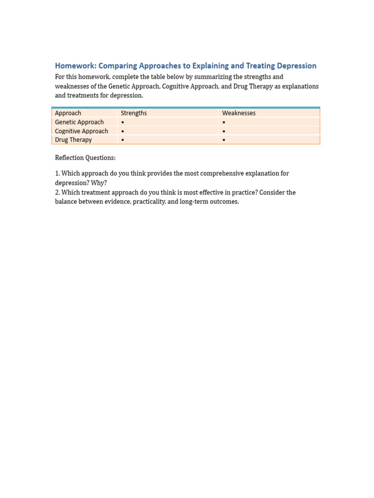 Depression Approaches Homework | PDF