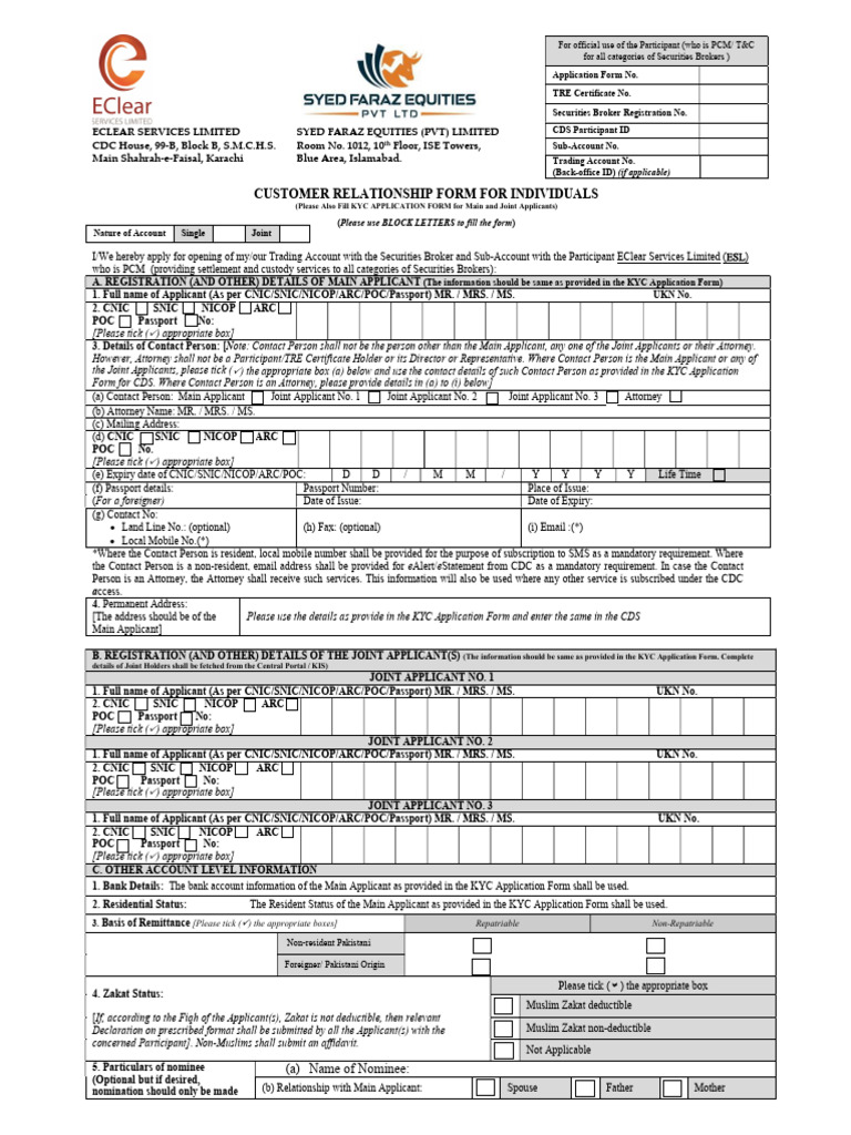 Customer Relationship Form | PDF | Banks | Securities (Finance)