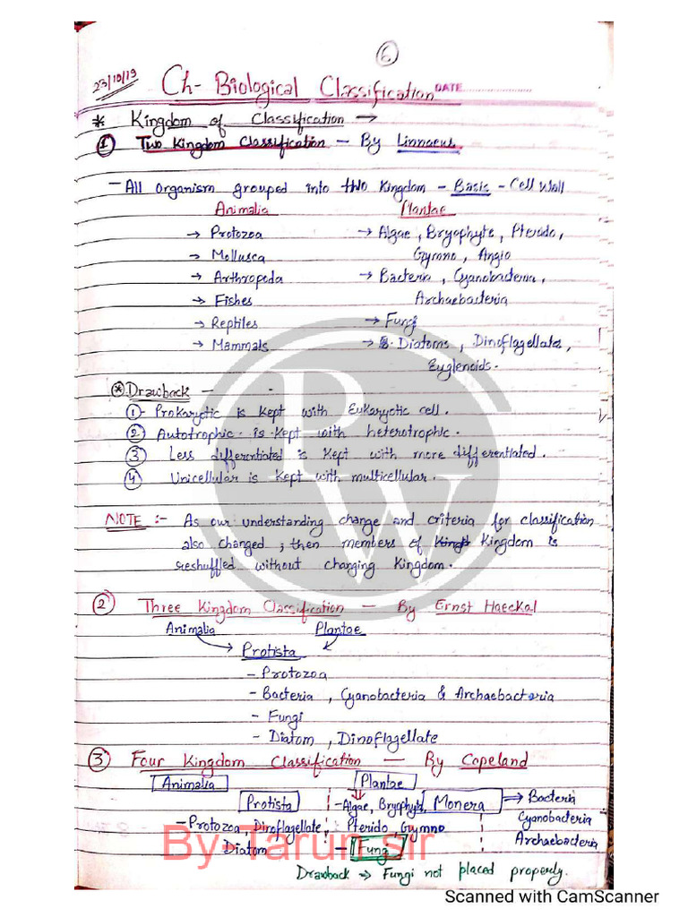 Biological Classification - Handwritten Notes - Compressed | PDF