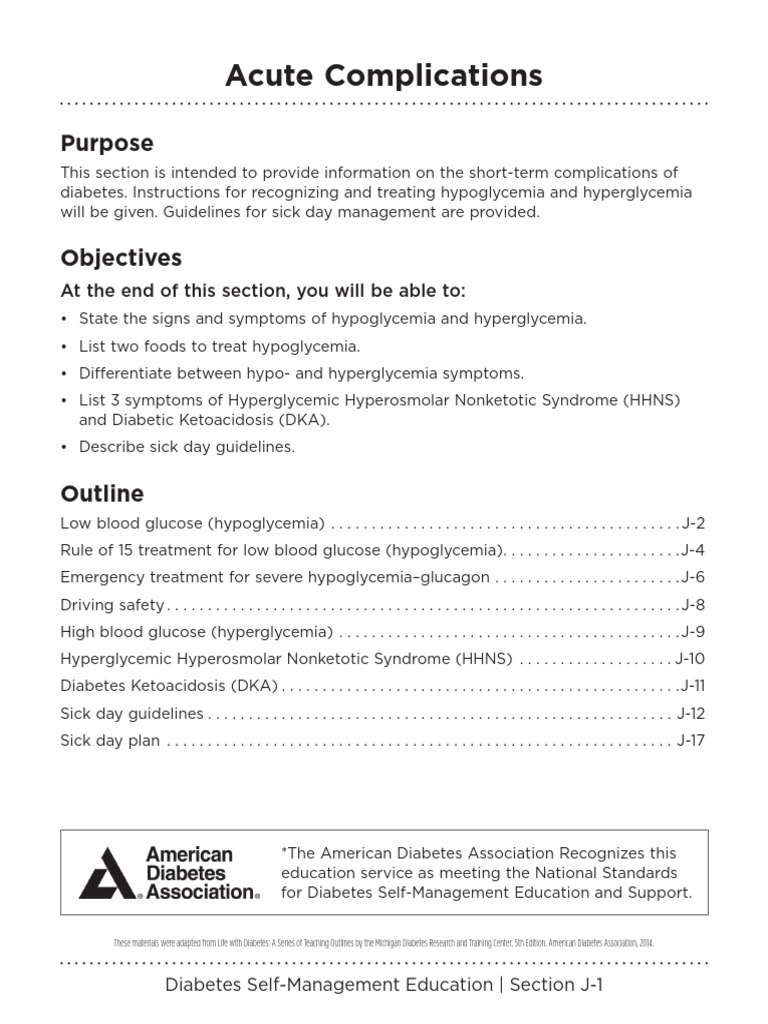 Acute Complications - Section - J - FINAL | PDF | Hypoglycemia | Hyperglycemia