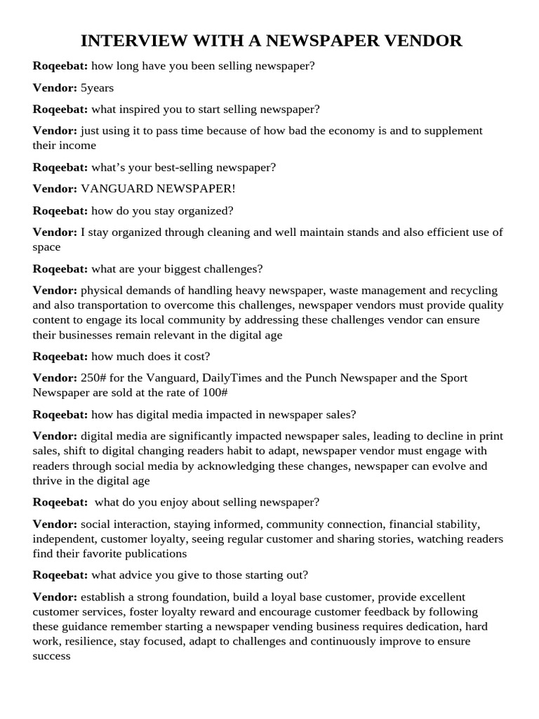 Interview With A Newspaper Vendor | PDF | Newspapers | Nigeria