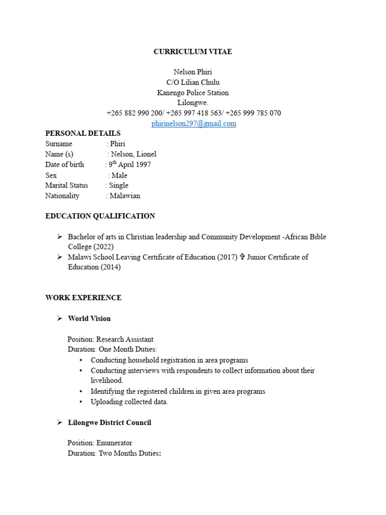 Nelson Phiri's CV: Research & Data Expertise | PDF