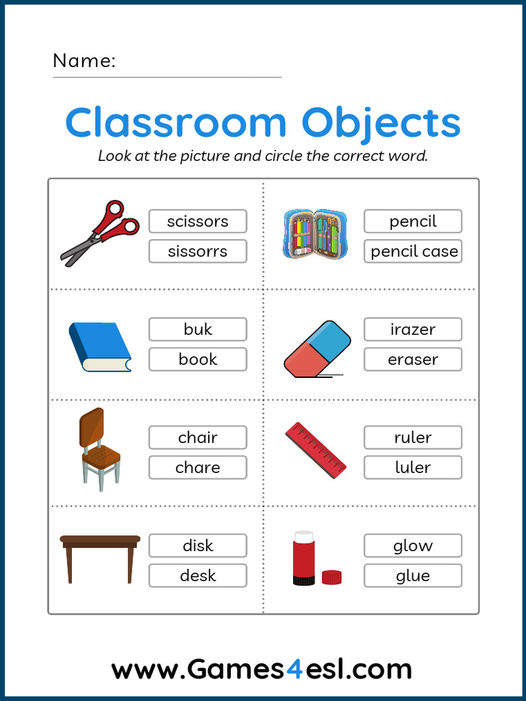 Classroom Objects Vocabulary Quiz | PDF