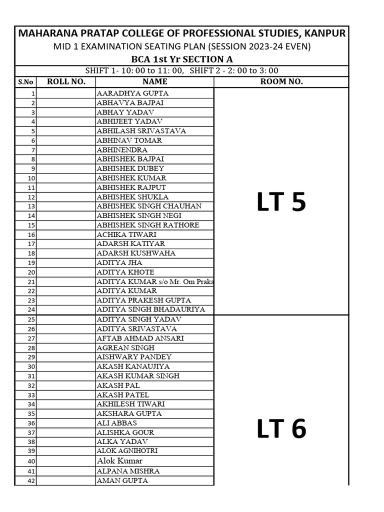 MPCPS_BCA_seatingPlan_MID1 | PDF