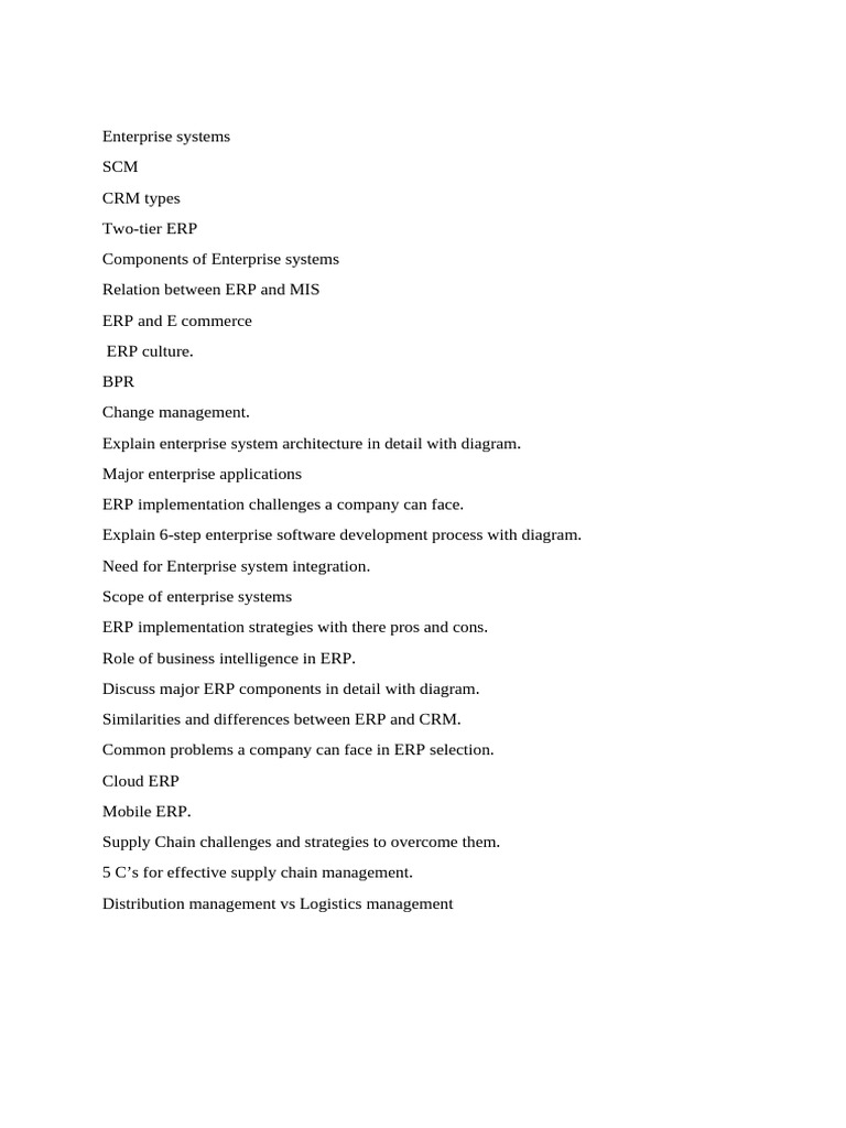 Enterprise Systems Question Bank For Internals-1 | PDF