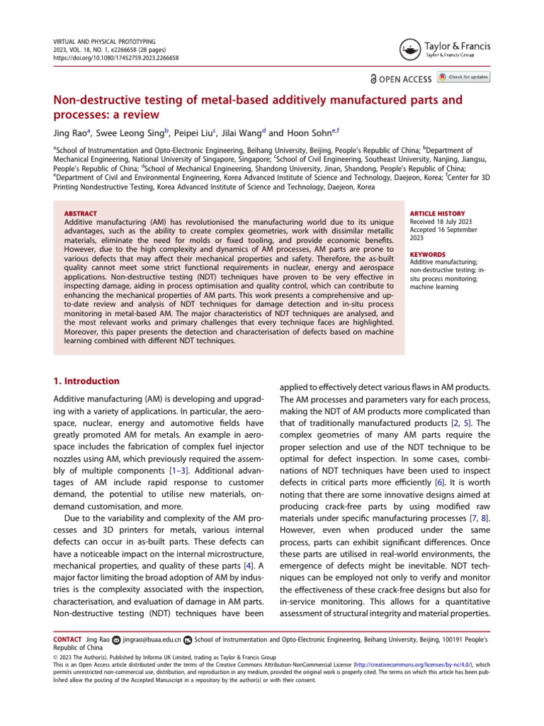 Non-Destructive Testing of Metal-Based Additively | PDF ...