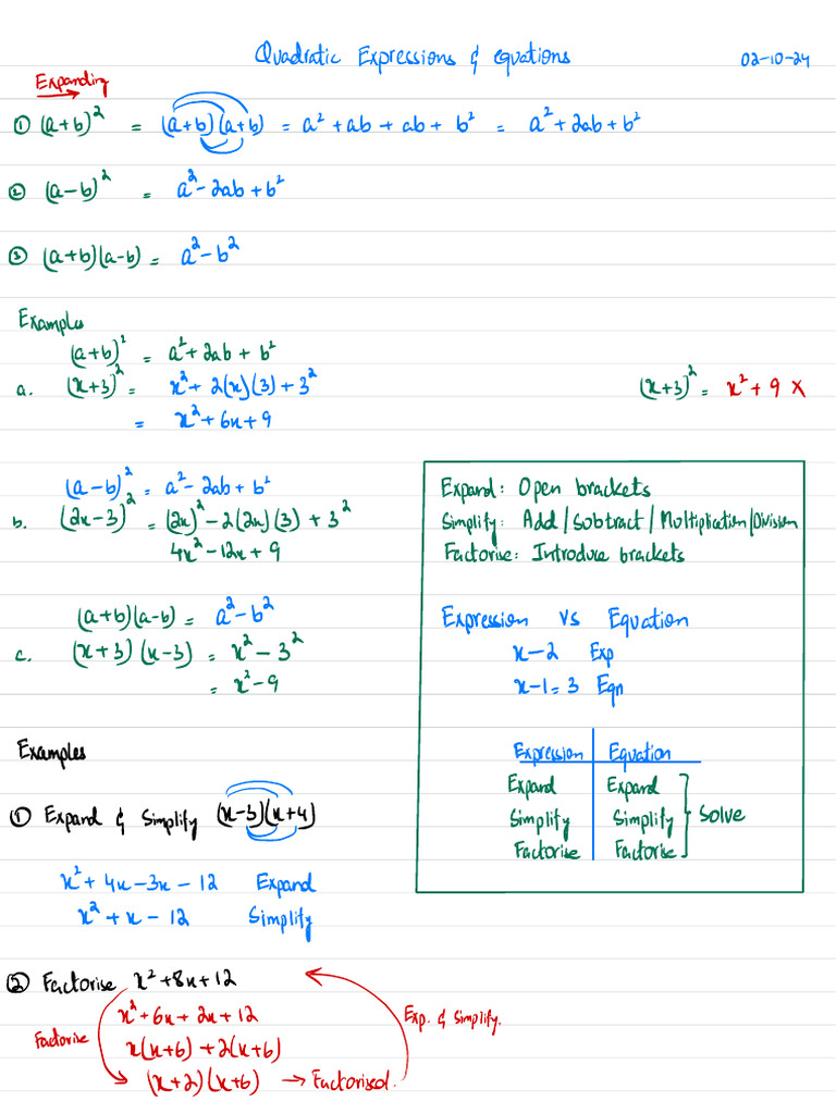 Quadratic Expressions and Equations Guide | PDF | Quadratic Equation ...