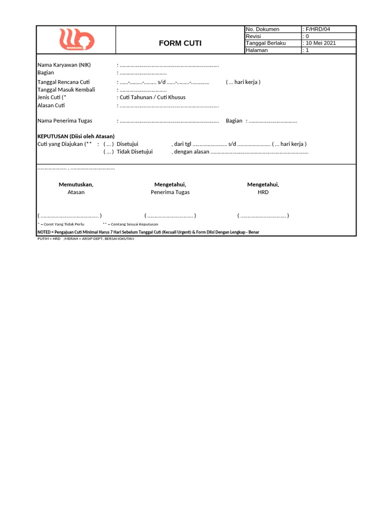 F-HRD-04 Form Cuti Karyawan | PDF