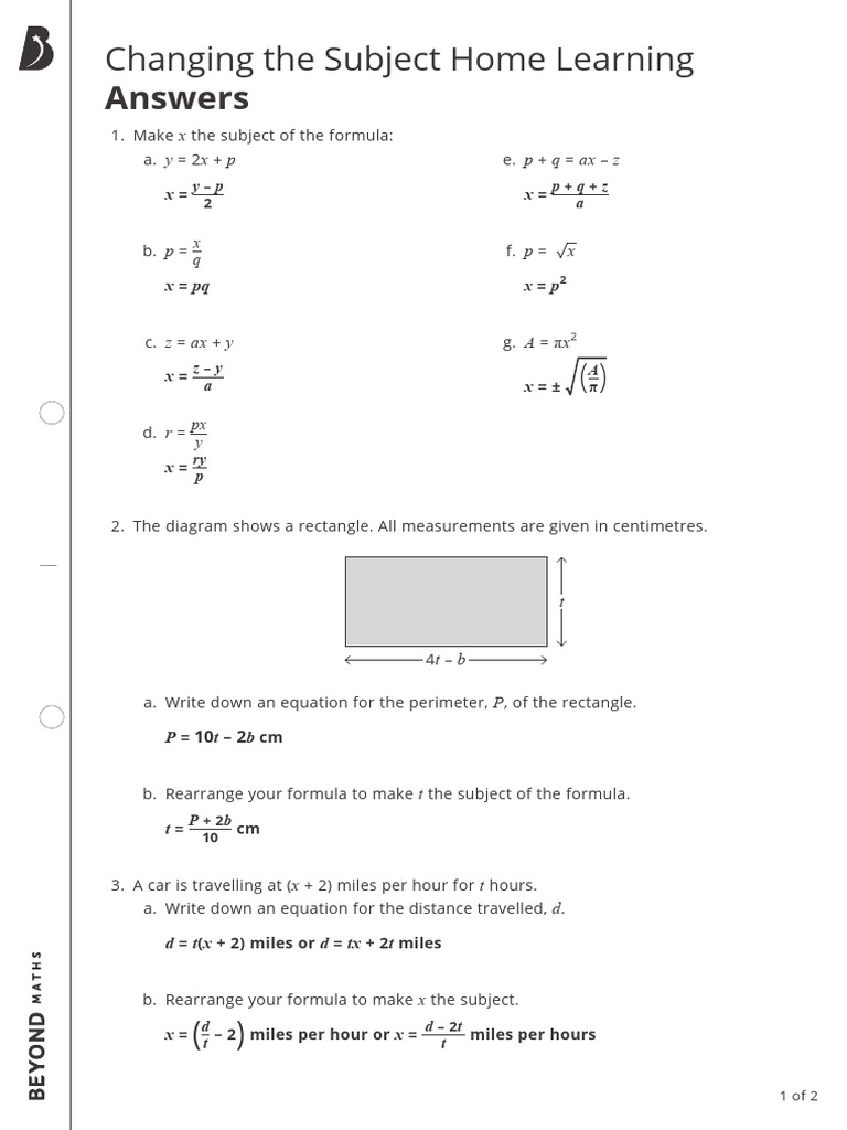 Rearranging Formulas for x | PDF
