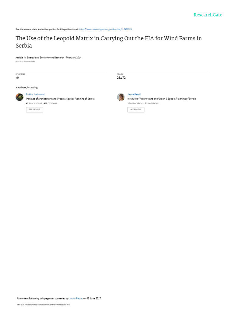 The Use of The Leopold Matrix in Carrying Out The | PDF | Environmental ...