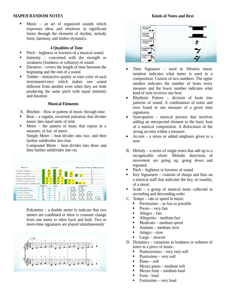 Mapeh Random Notes | PDF | Tempo | Rhythm