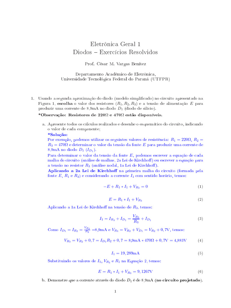 Diodos_Exercicios_resolvidos | PDF | Engenharia Eletrônica | Resistência elétrica e condutividade