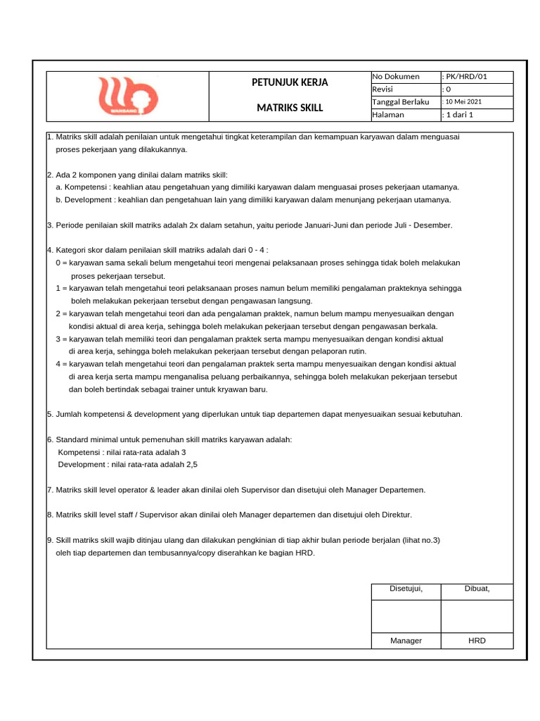Matriks Skill Karyawan: Panduan Penilaian | PDF