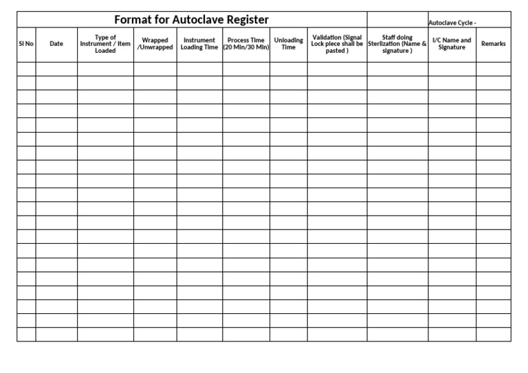 Autoclave Register Format | PDF