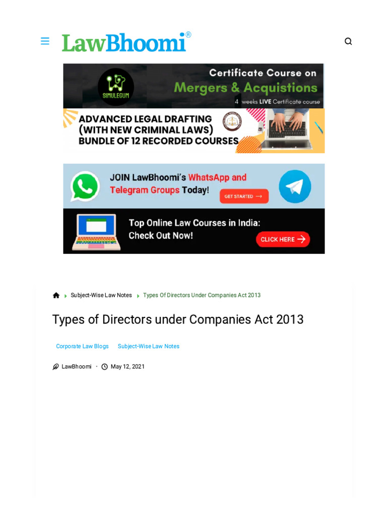 Types of Directors Under Companies Act 2013 | PDF | Board Of Directors ...