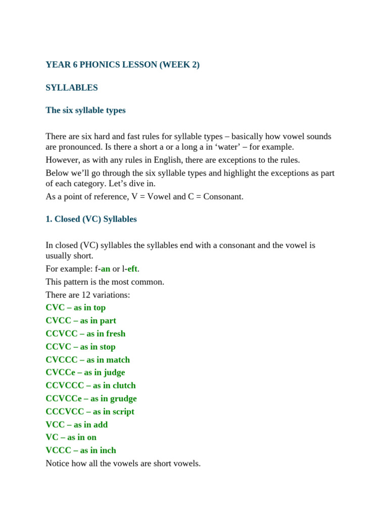 YEAR 6 PHONICS LESSON | PDF | Syllable | Consonant