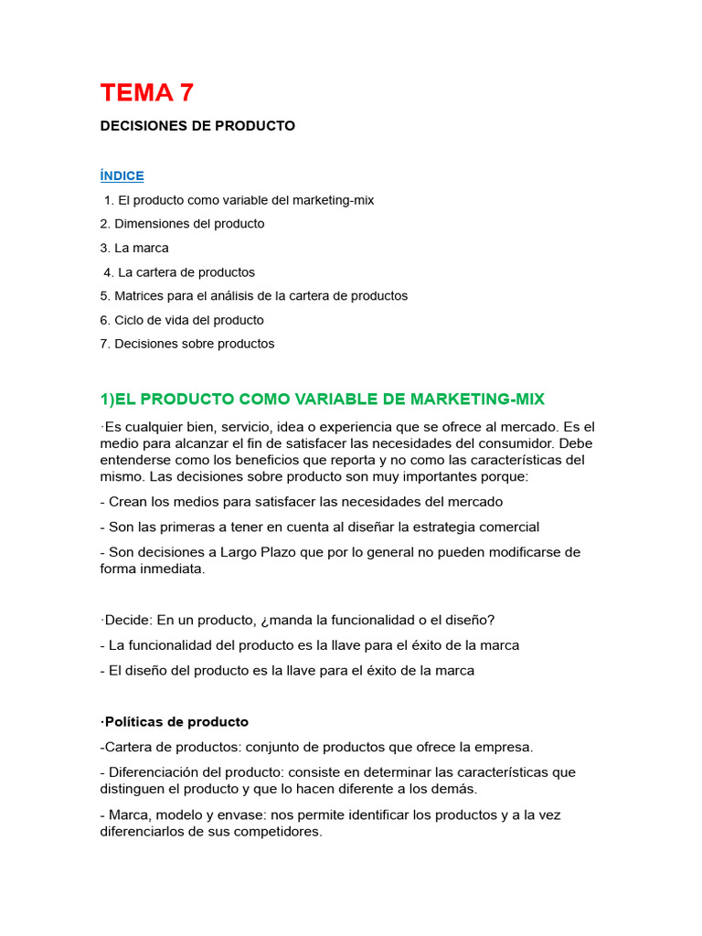 Tema 7 Marketing | PDF | Producto (Negocio) | Marketing