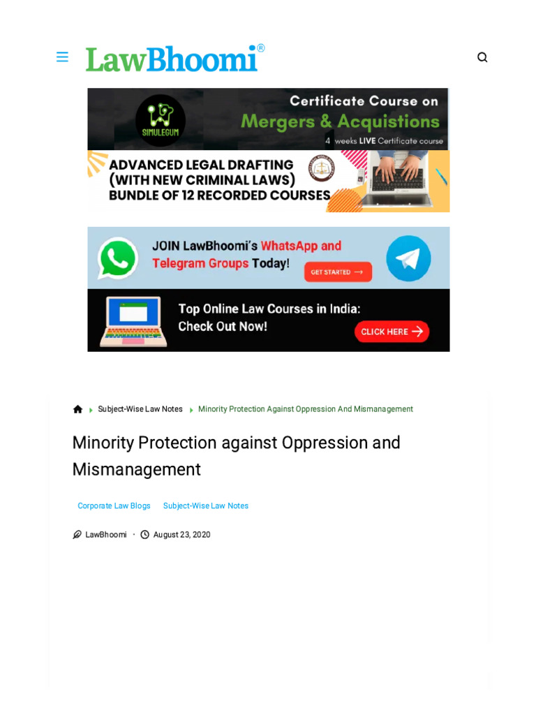 Minority Protection Against Oppression and Mismanagement | PDF ...