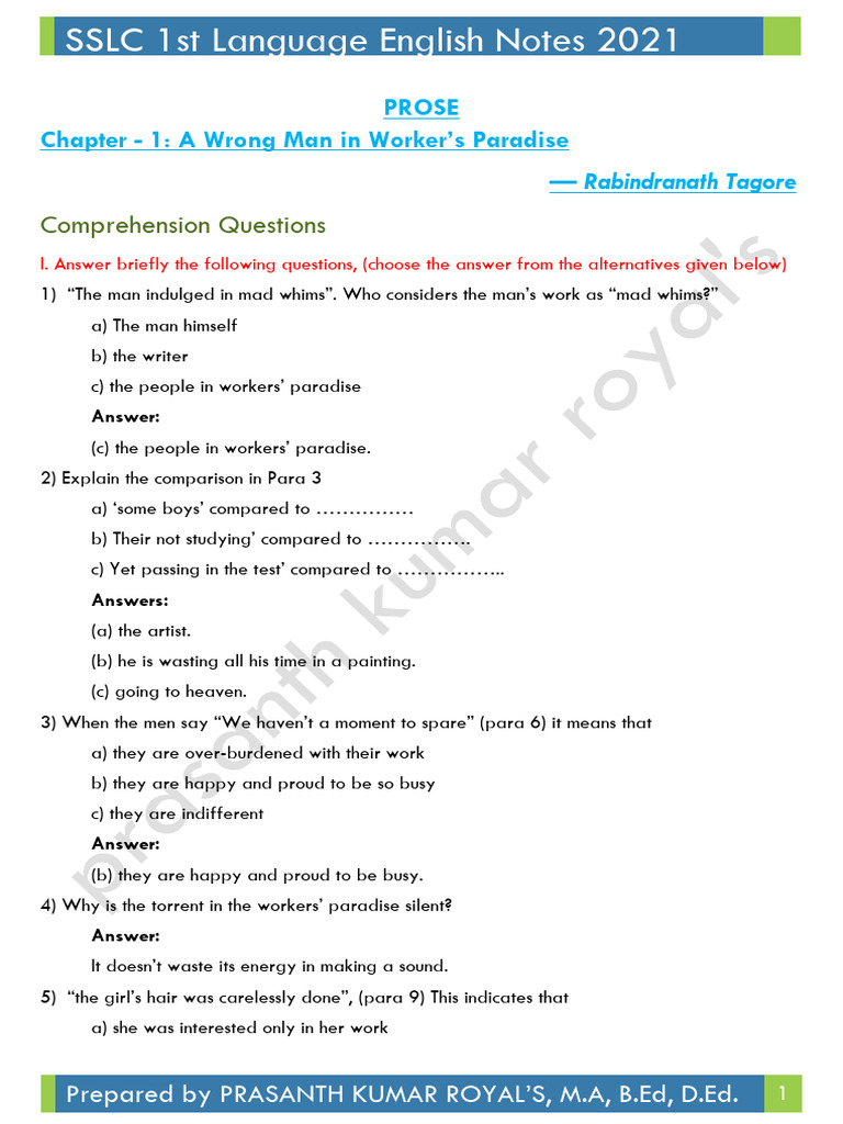 10th STD FL English Notes by Prashanth Kumar Royals (1) - 1 | PDF ...