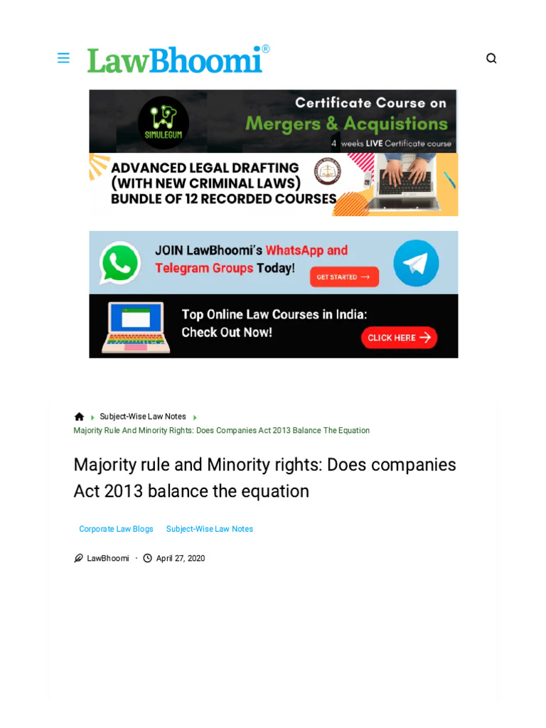 Majority Rule and Minority Rights - Does Companies Act 2013 Balance The ...