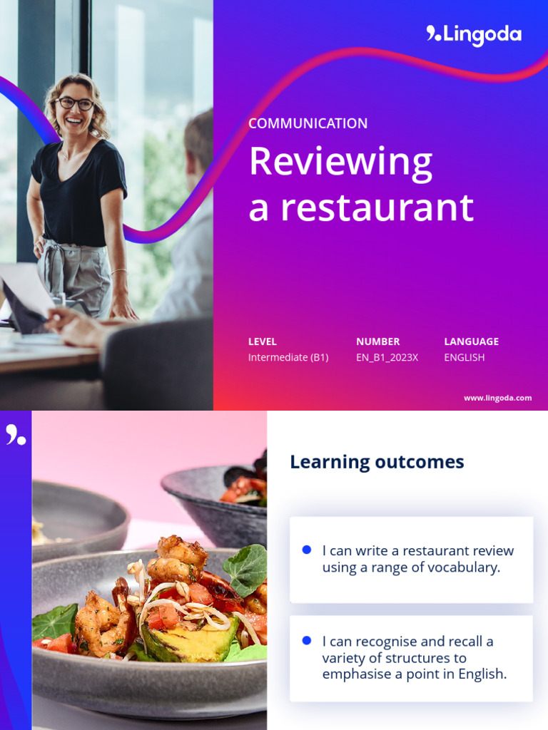 Intermediate English: Writing Restaurant Reviews | PDF | Adverb | Adjective