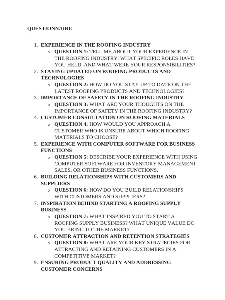 QUESTIONNAIRE | PDF | Supply Chain | Interview