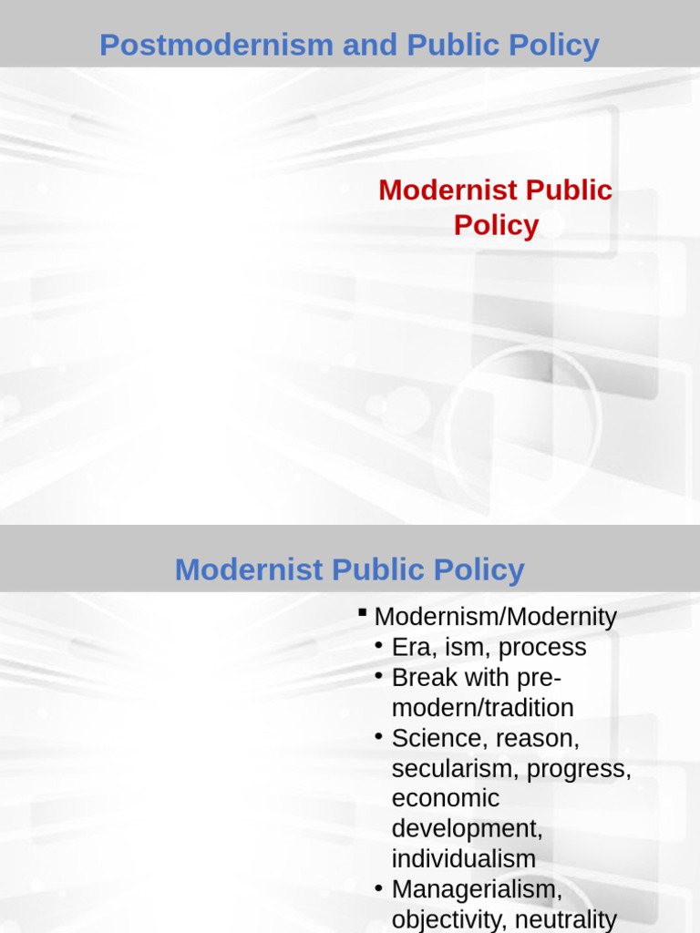 Lecture - 42.postmodernism and Public Policy | PDF | Postmodernism | Modernism